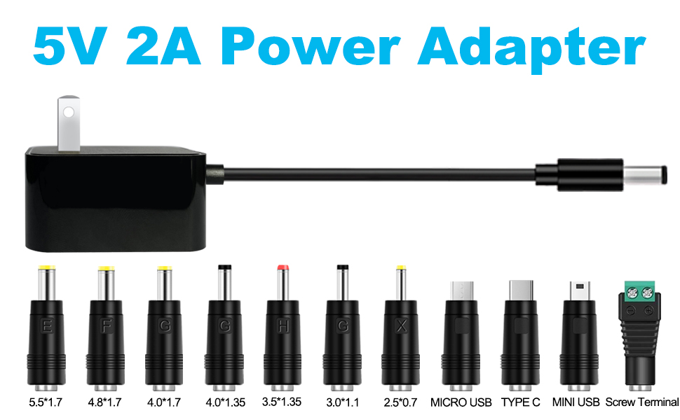 Amazon.com: 5V 2A Power Supply AC 100-240V to DC 5 Volt 2 Amp Wall Adapter 10W Transformer with ...