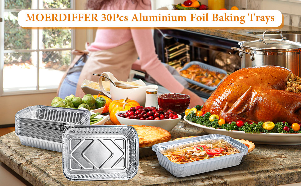 MOERDIFFER 30Pcs Aluminium Foil Baking Trays, Disposable Aluminium Foil ...