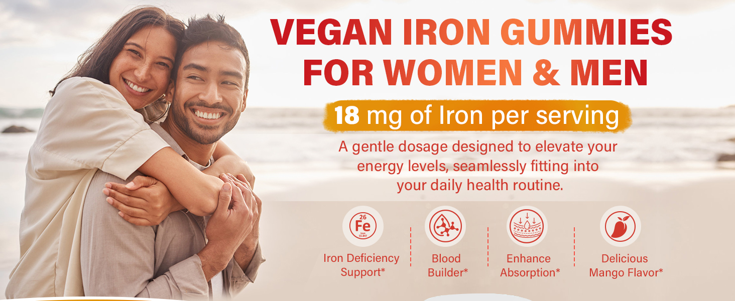 Amazon.com: Vegan Iron Gummies Supplement with Vitamin C, B12, Folate & Turmeric - Energy ...
