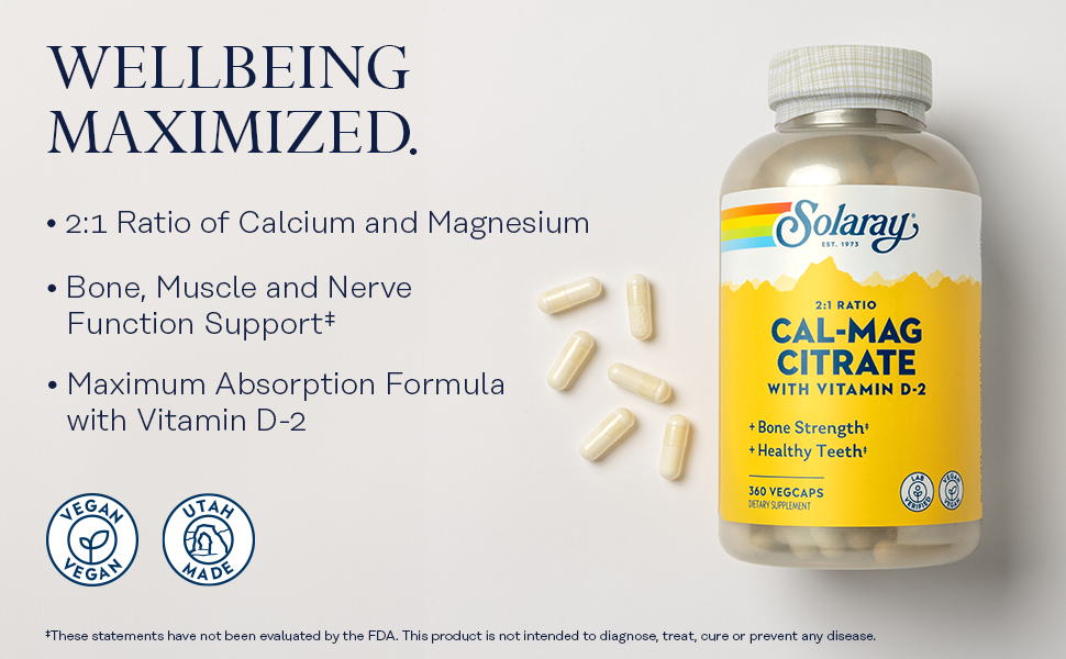 Amazon.com: Solaray Calcium Magnesium Citrate 2:1 Ratio with Vitamin D2, Healthy Bone, Muscle ...