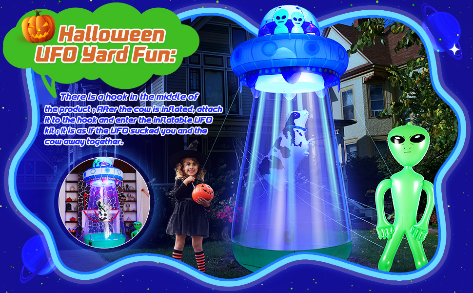 Amazon.com: Lunmon 9 FT Halloween UFO Cow Alien Inflatable Yard Decor with LED Blow Up ...