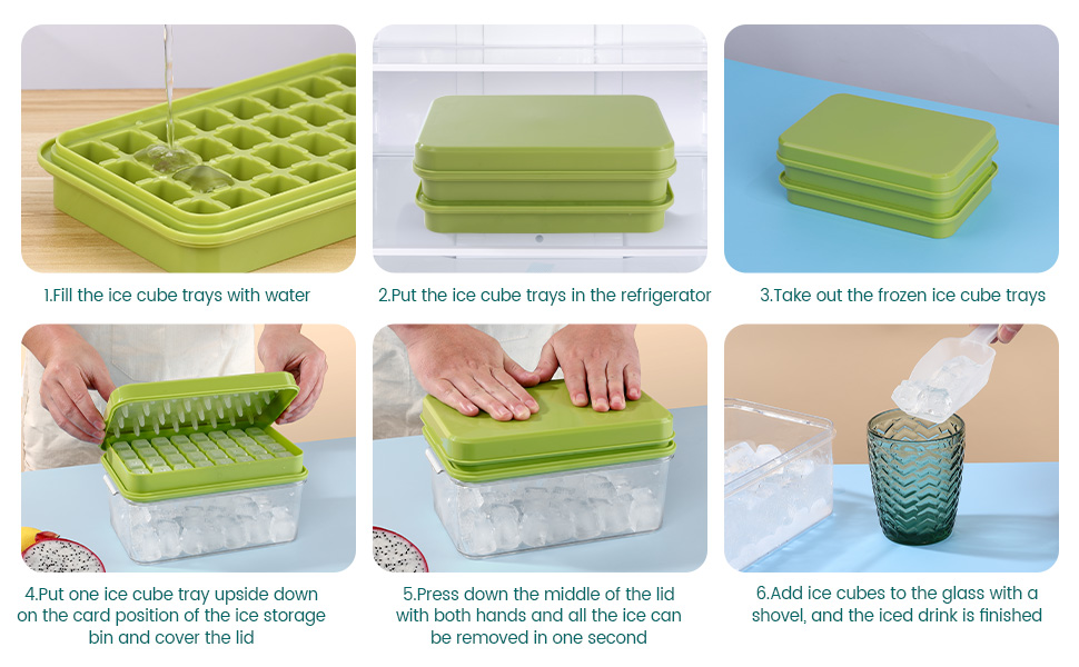 Amazon.com: Ice Cube Tray with Lid and Bin, iYavvort 32 pcs Ice Trays for Freezer, Ice Cube ...
