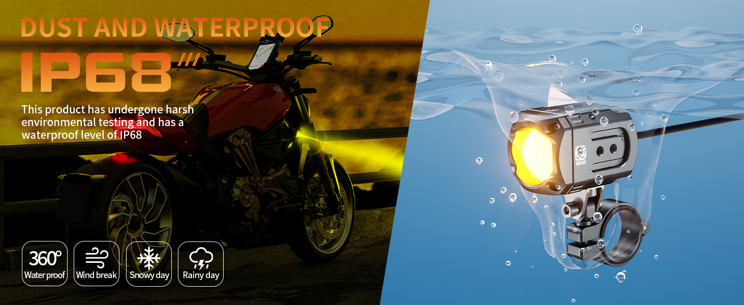 Amazon.com: Kewig Motorcycle Auxiliary LED Light Kit Driving Spotlights White/Amber Fog Light ...