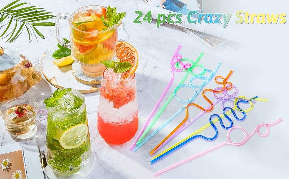 Amazon.com: 24 Pcs Silly Crazy Straws for Kids Reusable Plastic Loop Curly Crazy Drinking Straws ...