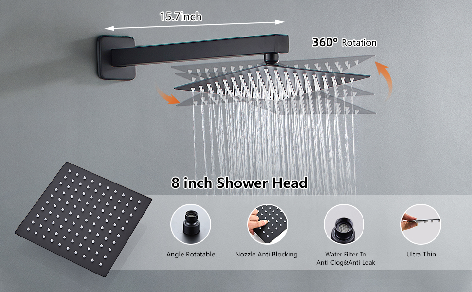 LCEVCGK Shower Faucet Set Complete Matte Black Shower System with 8 inch Square Rainfall Shower ...