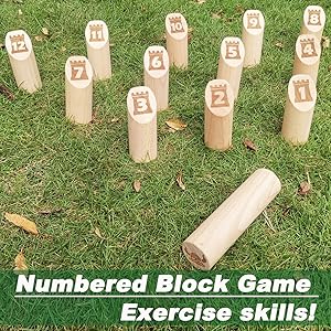 Kubb Smite Numbers Tossing Game with Hardwood Pins Viking Throwing Games Outdoor Family Set ...