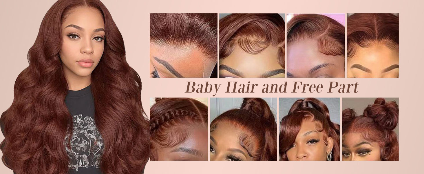 Amazon.com : IDHERE 24inch Reddish Brown Lace Front Wigs Human Hair Pre Plucked 13x6 Body Wave ...