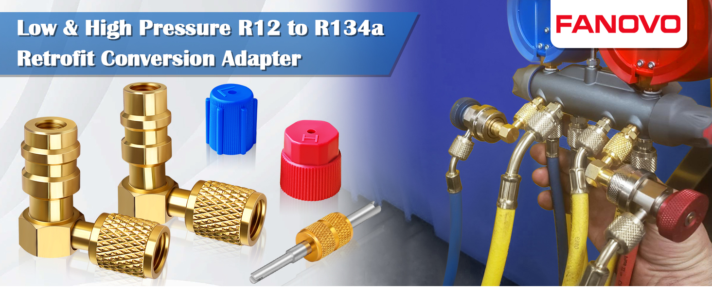 Amazon.com: FANOVO 90° R12 to R134a Adapter, High & Low Pressure R12 to R134a Conversion kit ...