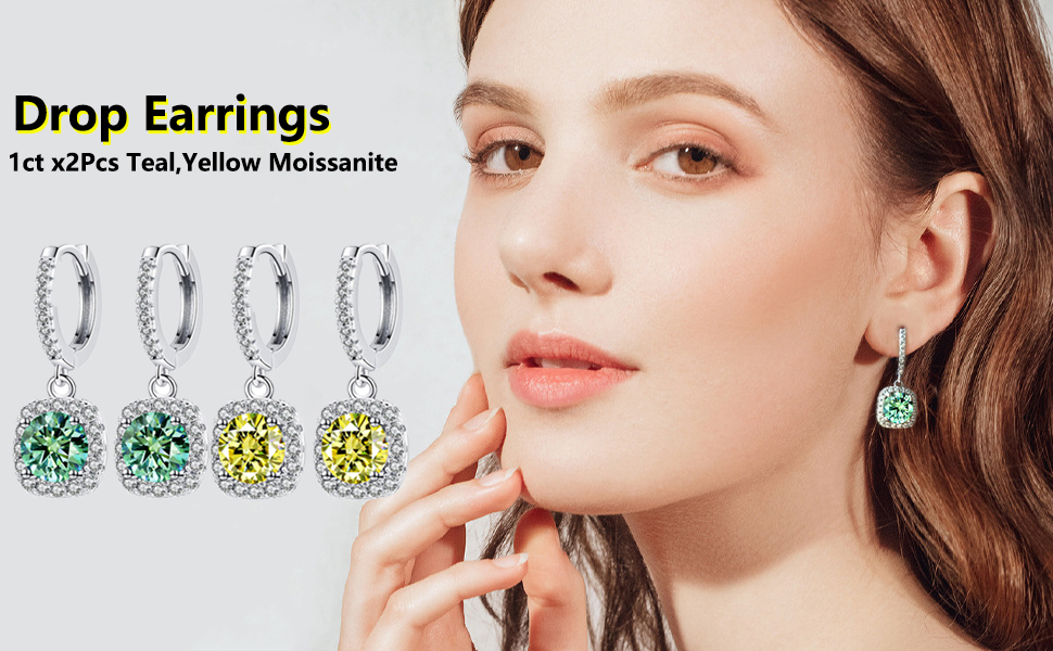 Amazon.com: Wedding Moissanite Earrings for Women - 2.0ct Teal Moissanite S925 Silver Plated 18K ...