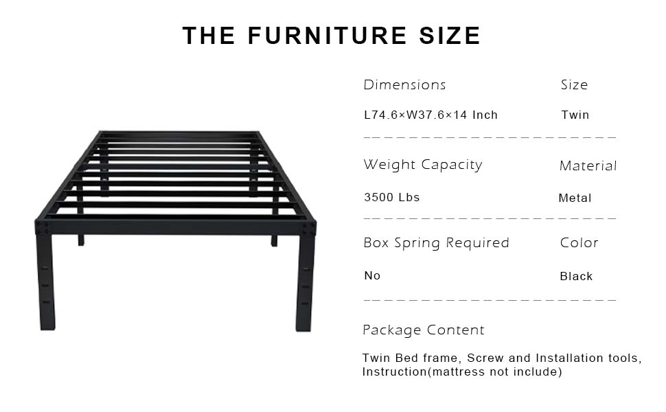 Amazon.com: UPCANSO Twin Bed Frame No Box Spring Needed, 14 Inch Heavy Duty Metal Platform Bed ...