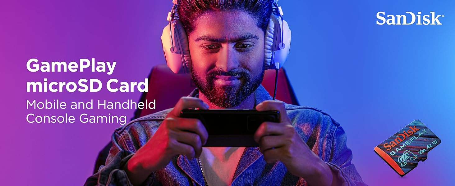 SanDisk Gameplay micro SD card 256GB for mobile/handheld gaming consoles, up to 190 MB/s, for ...