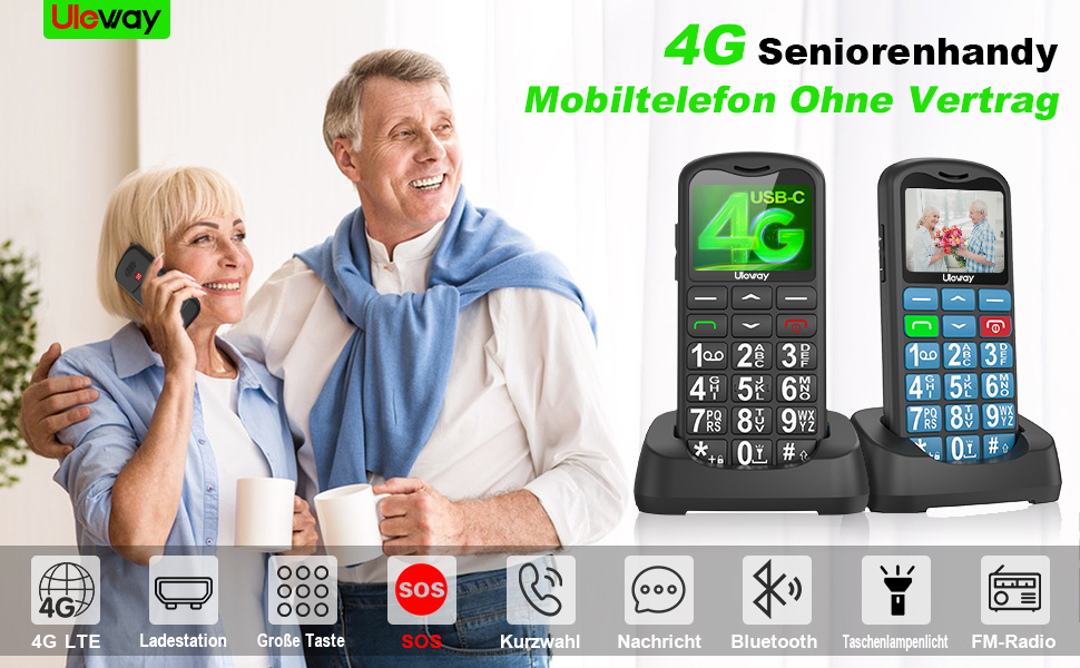 uleway 4G Seniorenhandy Ohne Vertrag, Seniorentelefon Großen Tasten, Mobiltelefon Tasten Handy ...