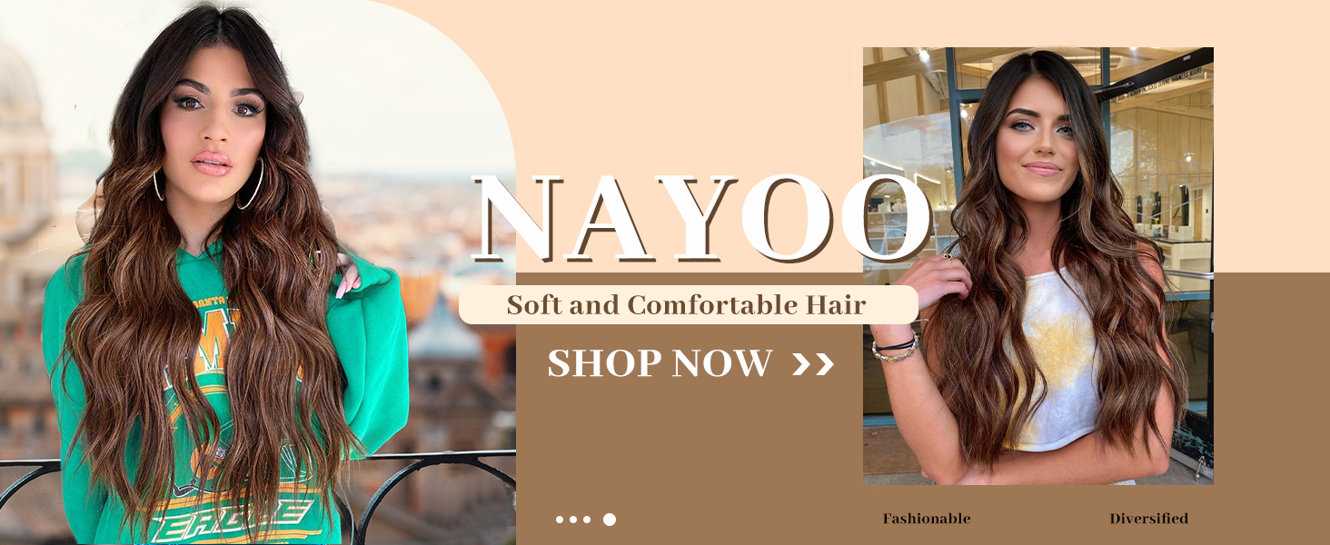 Amazon.com : NAYOO Ombre Brown Wig 26 Inch Middle Part Wigs for Women Synthetic Hair Long Wavy ...