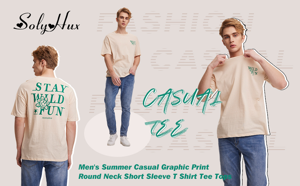 SOLY HUX Men's Graphic Letter Print Short Sleeve Tees Summer Casual T Shirts Tops Beige XXL ...
