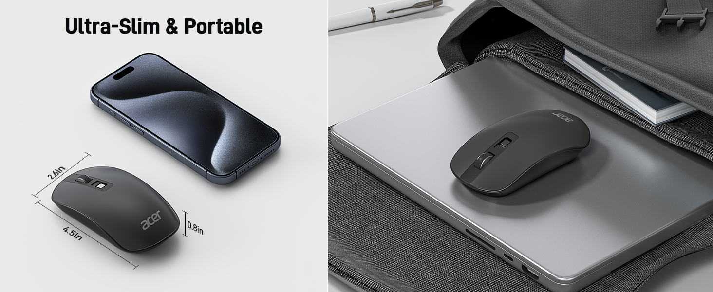 Acer Wireless Mouse, 2.4Ghz Portable Mouse with USB Receiver, 800/1200/1600 Adjustable DPI ...