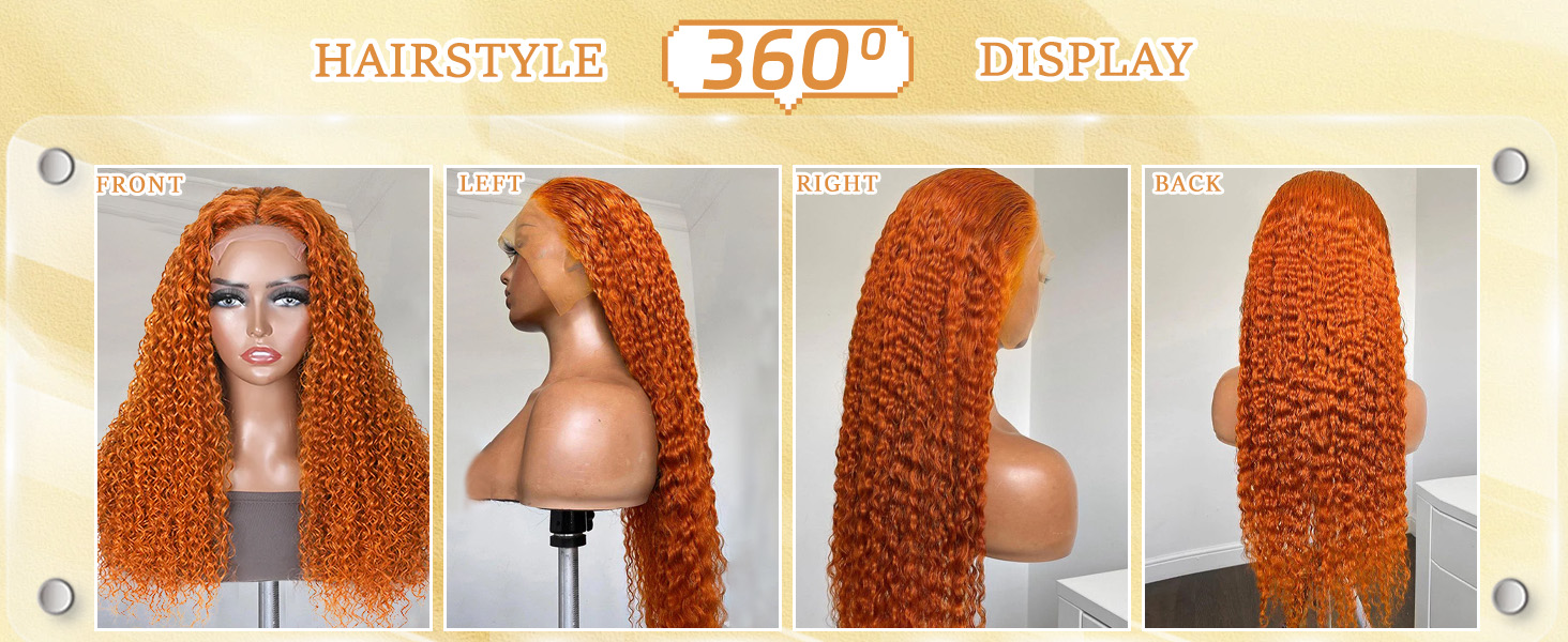Amazon.com: EAGERA Glueless Ginger Orange Lace Front Wigs Human Hair 13x4 Ginger Curly Lace ...