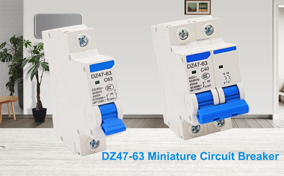smseace Miniature Circuit Breaker Low Voltage 40A 400V 2 Poles DIN Rail Installation DZ47-63 C40 ...
