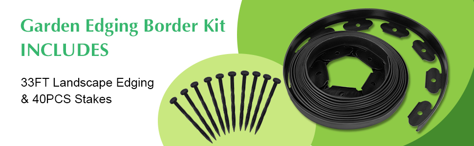 Amazon.com : Landscape Edging Kit 33 FT with 40 Spikes, No Dig Garden Edging 2 Inch Tall Lawn ...