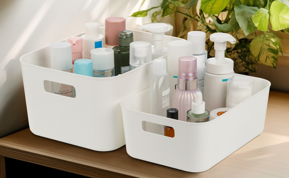 Amazon.com: Peohud 5 Pack White Plastic Storage Bins, Pantry ...