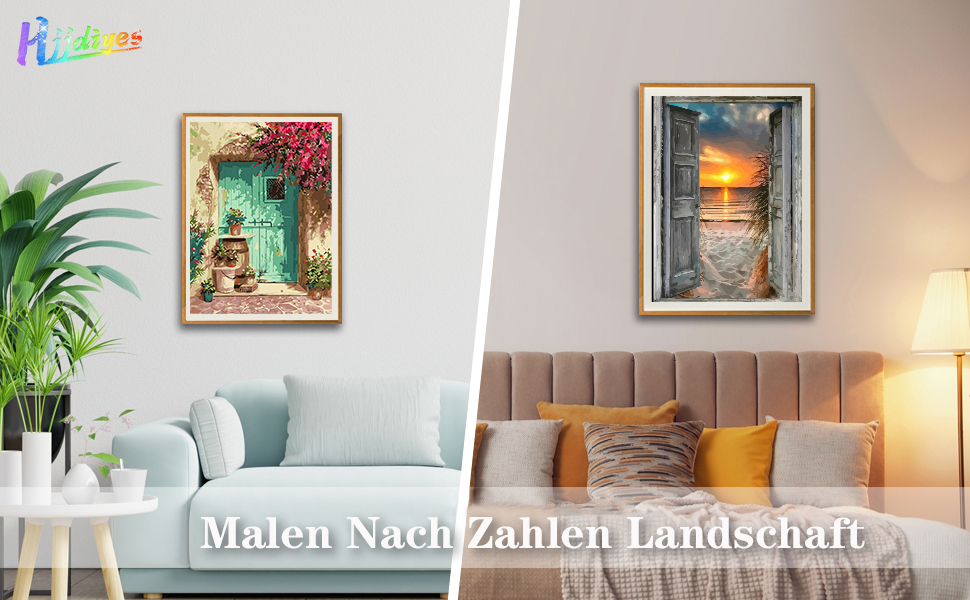 Hjjdiyes Malen Nach Zahlen Erwachsene - Sonnenuntergang am Meer - DIY Handgemalt Ölgemälde Kit ...