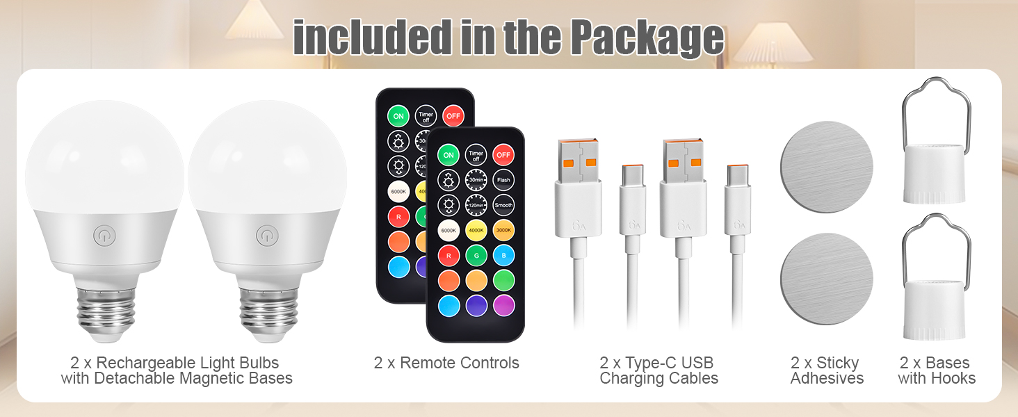 E26 Battery-Operated Rechargeable Light Bulbs with Remote and Timer for ...