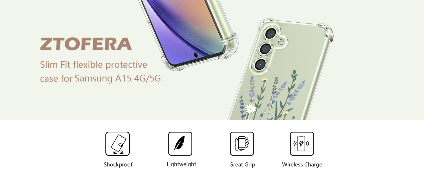 ZTOFERA Case for Samsung Galaxy A15 5G/4G, Transparent Clear Soft TPU Case with Flower Pattern ...