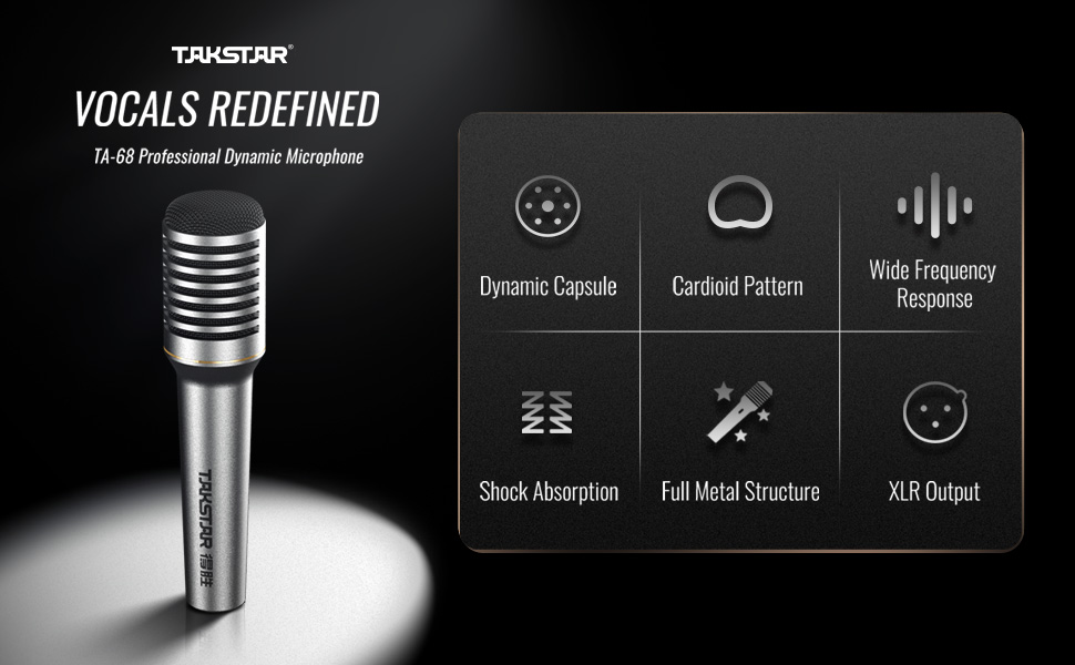 Amazon.com: TAKSTAR Cardioid Dynamic Microphone, TA-68 Vocal Recording Professional Stage ...