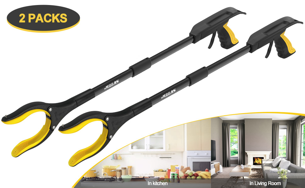 Jellas 2-Pack 32 Inch Grabber Reacher Tool with Shoehorn, 360° Rotating Head Grabber Tool for ...