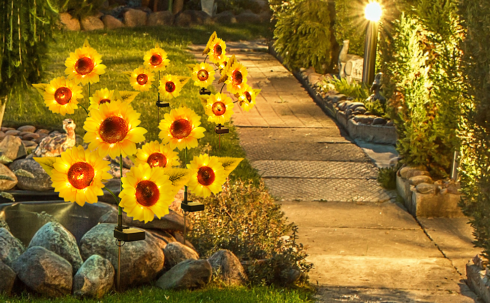 Comius Sharp Solarleuchte Sonnenblume, 2 Stück LED Solar Sonnenblume Beleuchtung Aussenleuchten ...