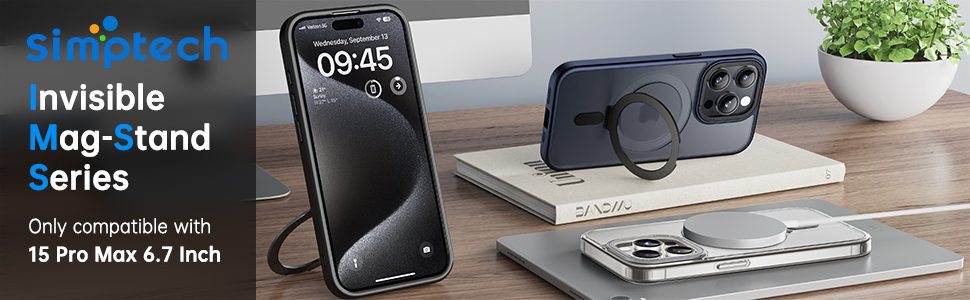 simptech for iPhone 15 Pro Max Case [Magnetic Invisible Stand ][Magsafe Compatible] [Military ...