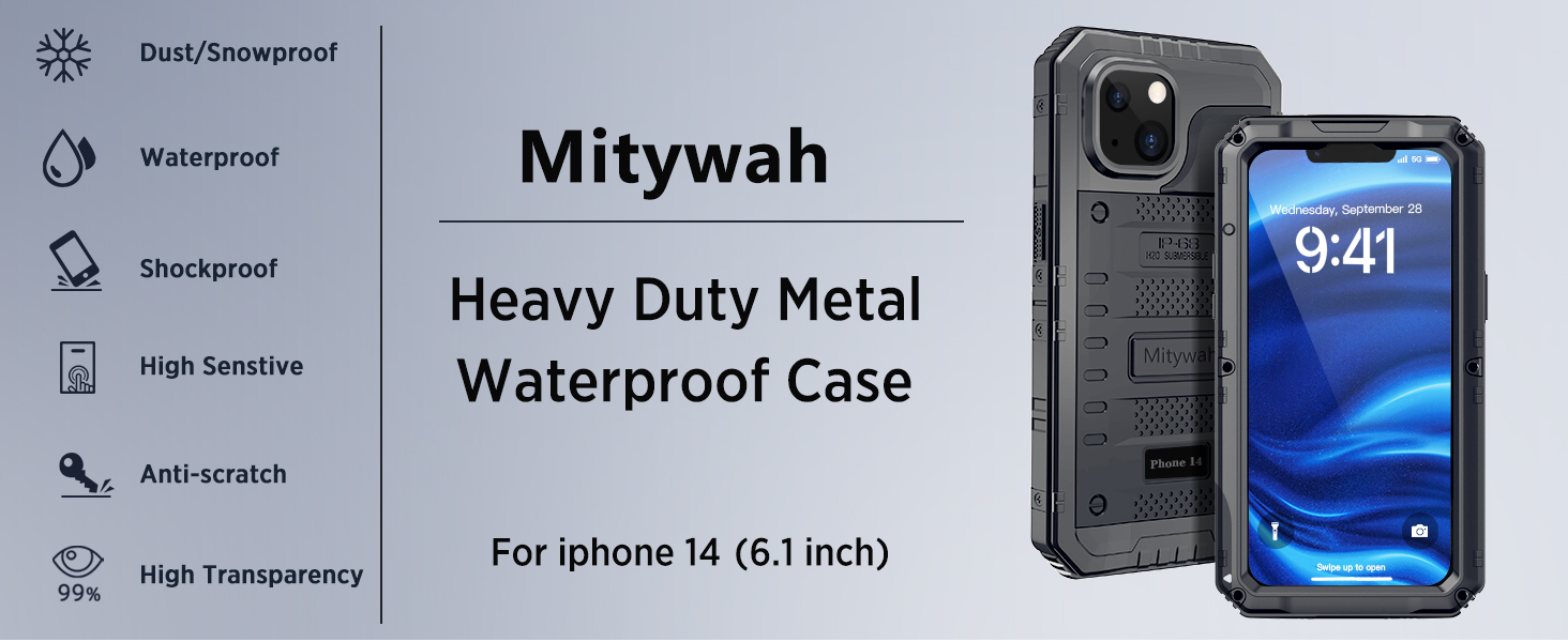 Amazon.com: Mitywah Waterproof Case for iPhone 14, Heavy Duty Shockproof Case with Built-in ...