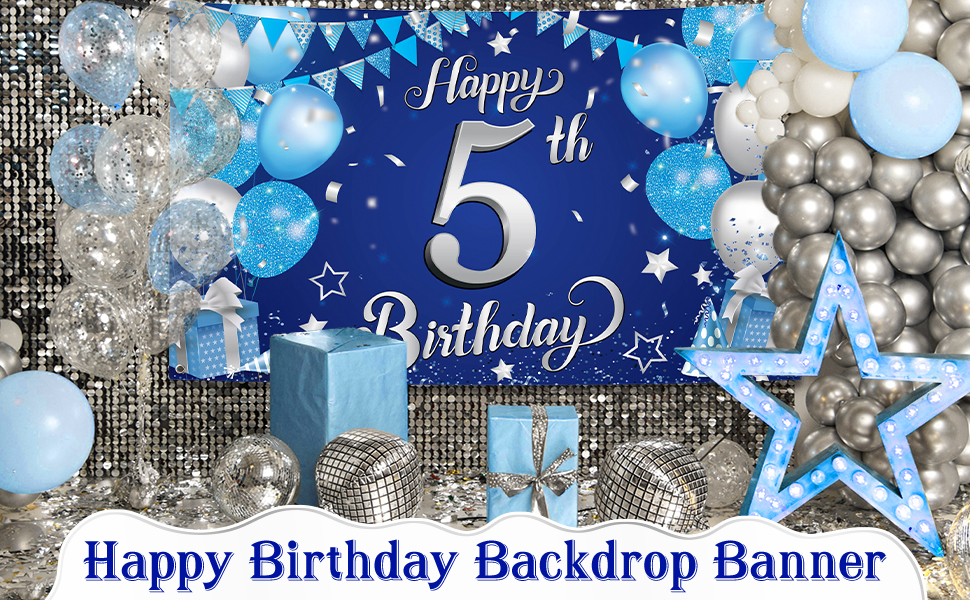 Amazon.com: KatchOn Happy 5th Birthday Banner - XtraLarge, 72x44 Inch | Blue 5th Birthday Party ...