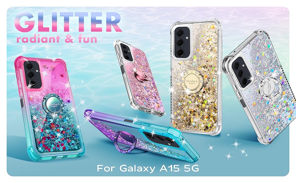 Amazon.com: Silverback for Galaxy A15 5G Phone Case, Moving Liquid Holographic Sparkle Glitter ...