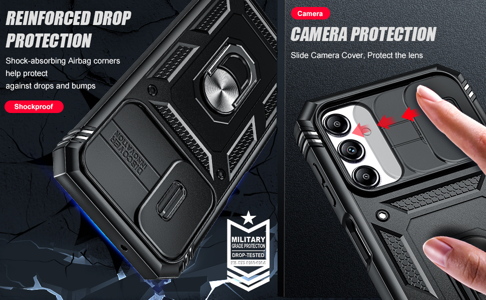LeYi for Samsung Galaxy A14 4G/5G Case with Camera Cover Slider, Full Body Armour Military ...