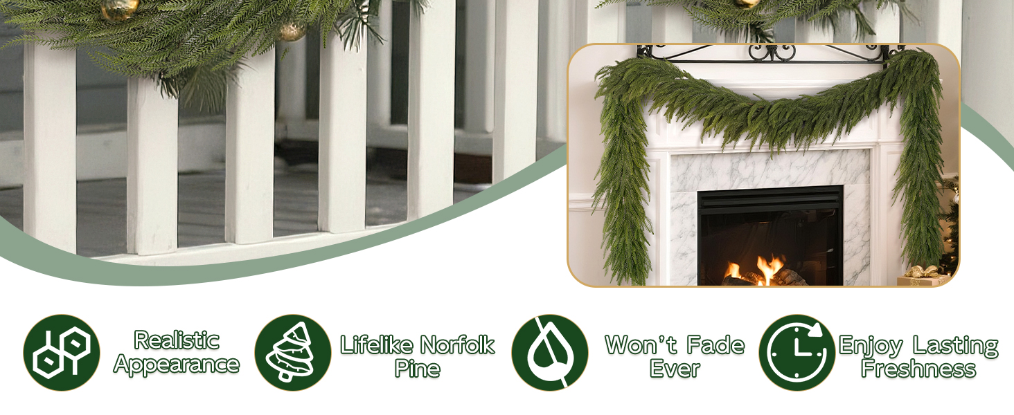 Amazon.com: 9FT Christmas Norfolk Pine Garland -1PCS, Artificial Pine Needles Garlands Faux ...