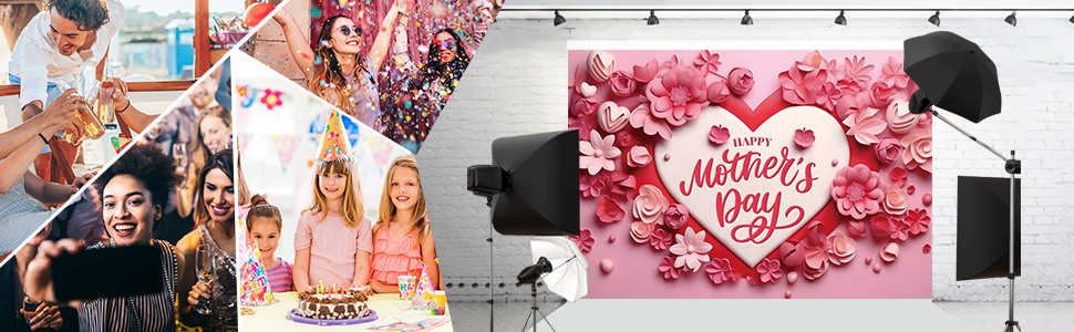 Amazon.com : Yeele 10x8ft Fabric Happy Mother's Day Backdrop Pink Floral Love Heart Background ...