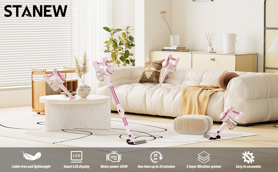 Amazon.de: Stanew Akku Staubsauger Faltbar, 33Kpa Kabelloser Staubsauger, 320W Cordless Vacuum ...