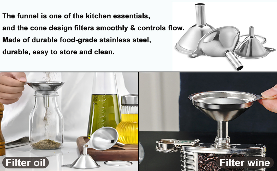 Amazon.com: Funnels for Kitchen Bottle Filling, Lmoszuak Mini Stainless Steel Funnels, Multi-use ...