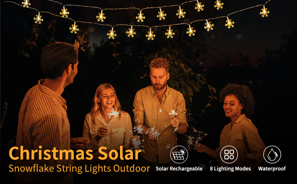 Brightown Solar Christmas Snowflake String Lights 100 LED 39 FT Outdoor ...
