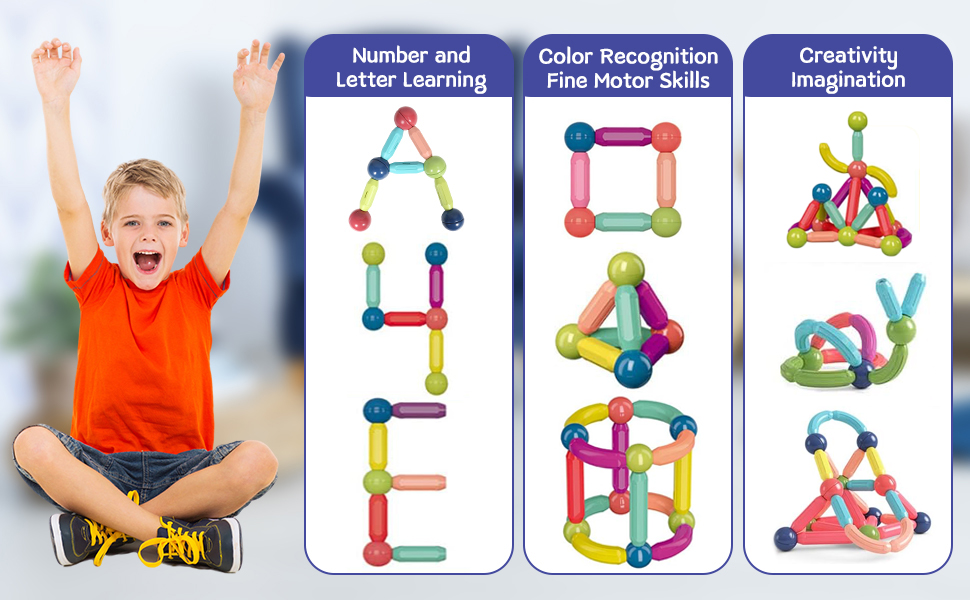 Tazweeq Magnetic Building Blocks Toy, 42Pcs Magnet Building Tiles, Magnetic Stick Balls and Rods ...