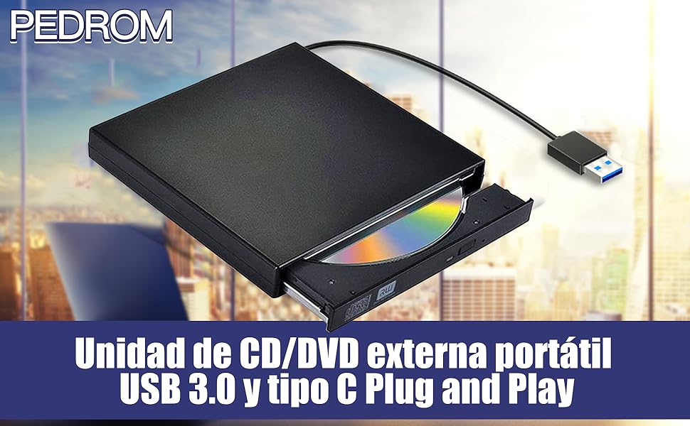Unidad de DVD, CD Externa, Grabadora CD DVD, USB 2.0 Unidad de CD-RW Externa Port átil Delgado ...