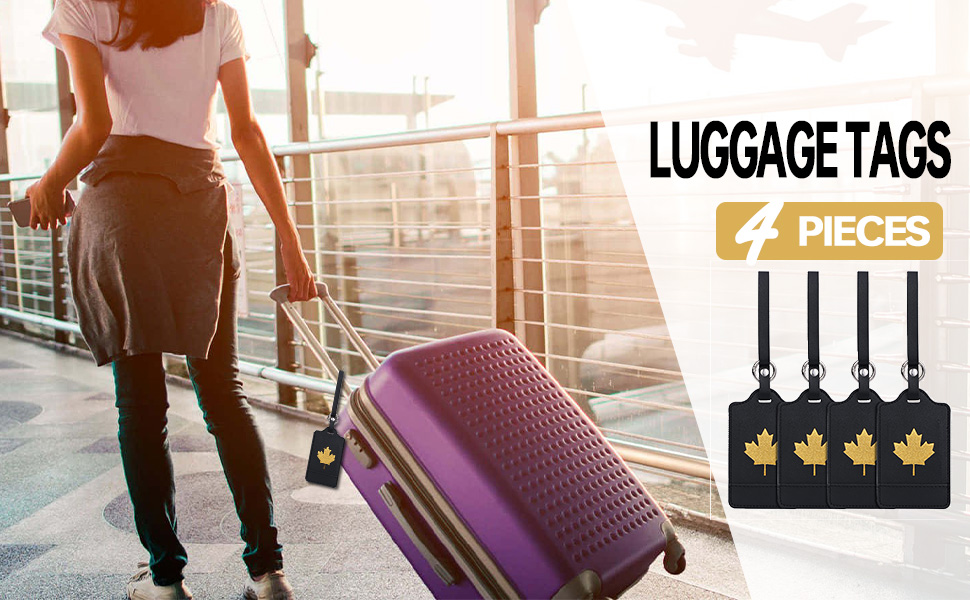 4 Pack Luggage Tag, Anyos PU Leather Travel Bag Labels Suitcase Baggage tags with Name ID Card ...