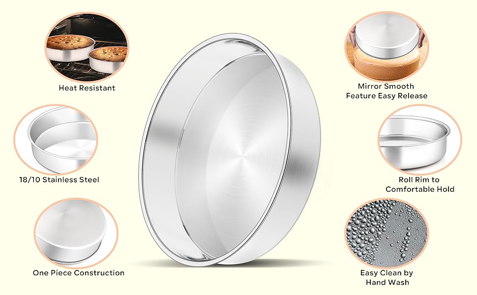 Amazon.com: Herogo 8 Inch Round Cake Pan Set of 3, Stainless Steel ...