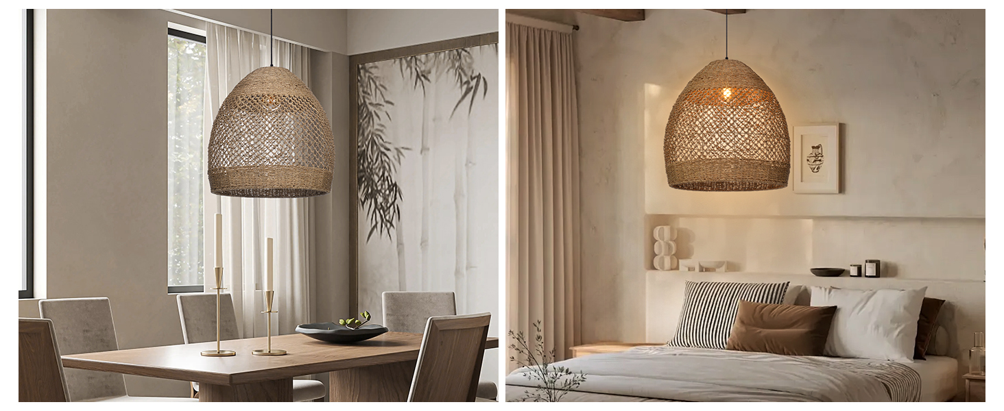 Arturesthome 19.6" Retro Rattan Woven Pendant Light Fixture, Chandelier ...