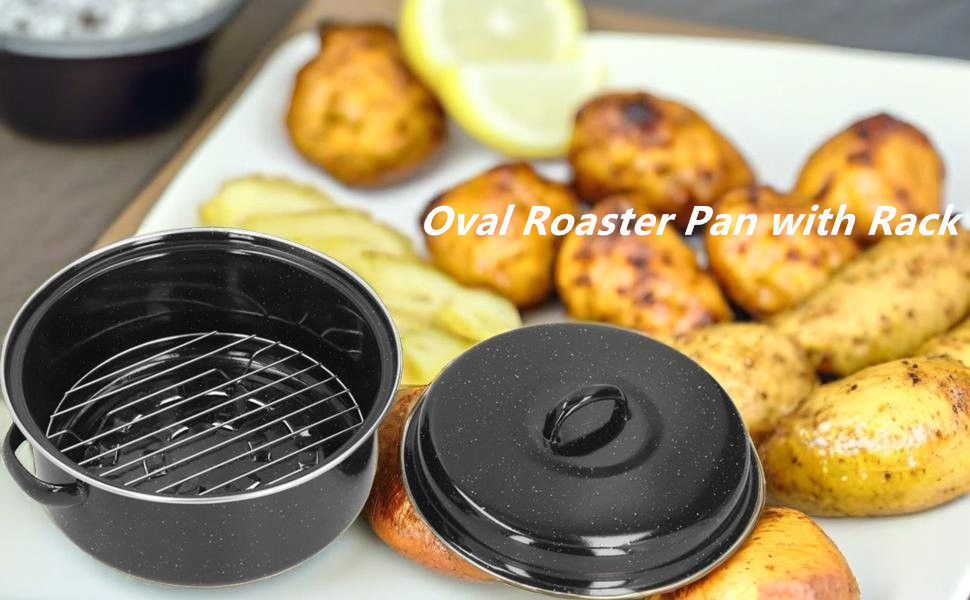 Oval Roaster Pan, 9.3in Enameled Roasting Pan with Domed Lid Roasting ...