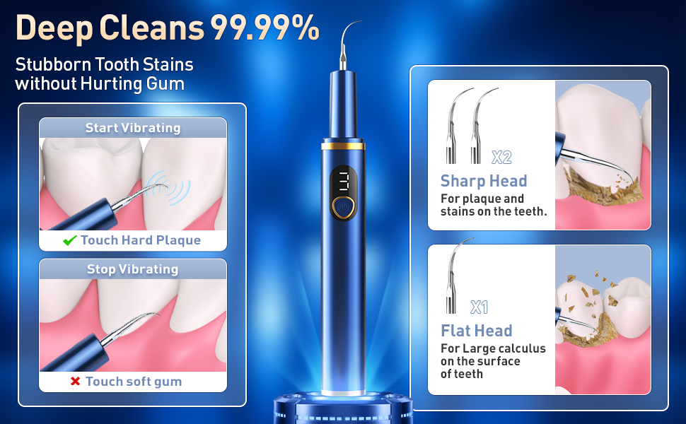 Ultrasonic Teeth Plaque Remover Teeth Cleaner, Portable Cordless ...