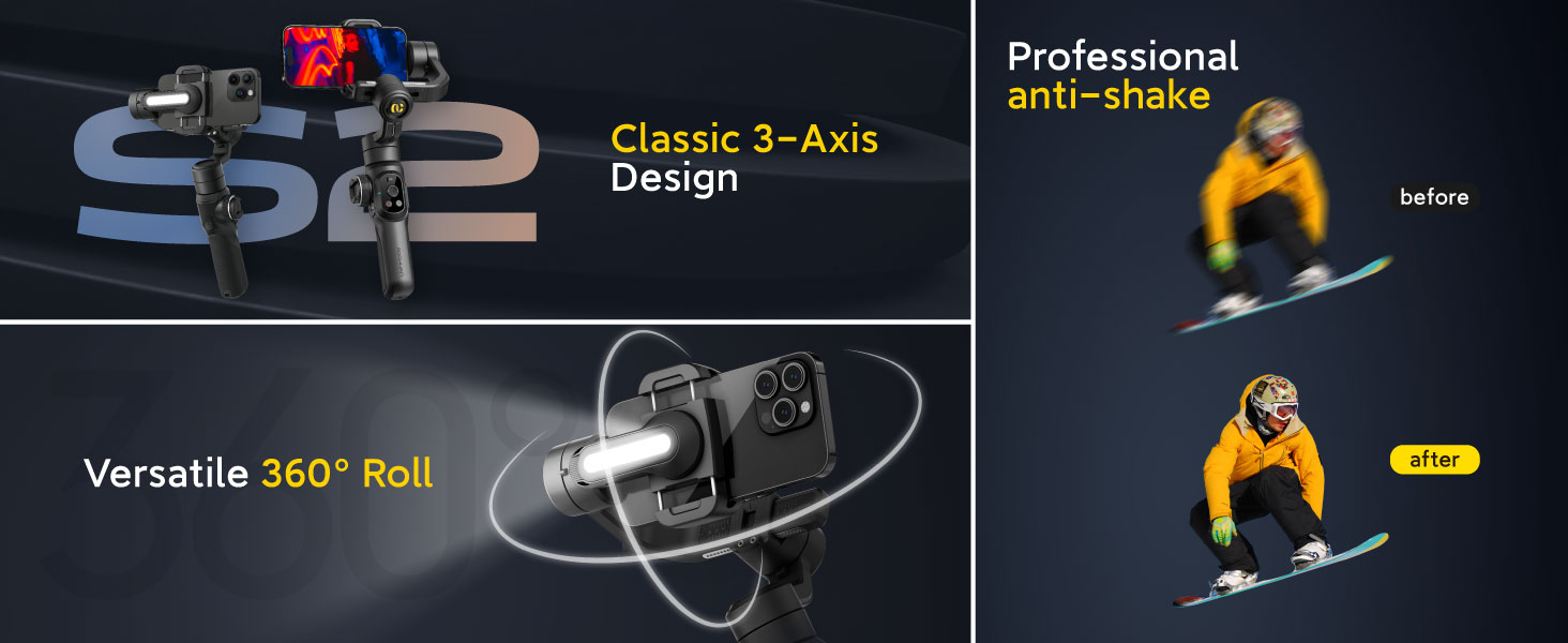 AOCHUAN Smart S2 Gimbal Stabilizer for Smartphone Professional Industry ...
