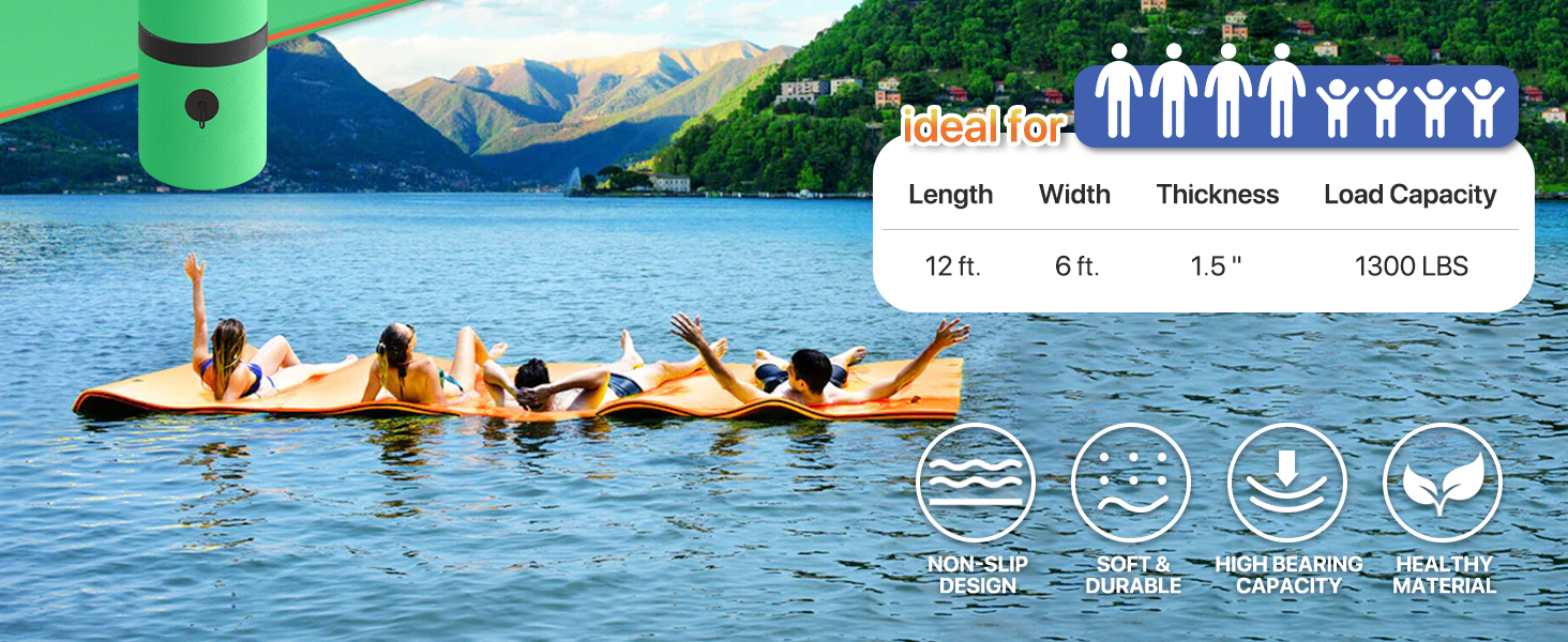 Amazon.com: MADOG 12 x 6 Ft Outdoor Floating Water Mat for Adult Beach ...