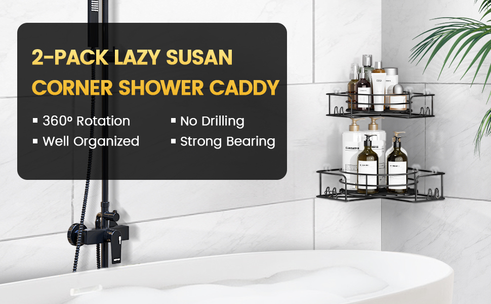 Amazon.com: Corner Shower Caddy, 2 Pack Lazy Susan Corner Bathroom Shelves, No-Drill Shower ...