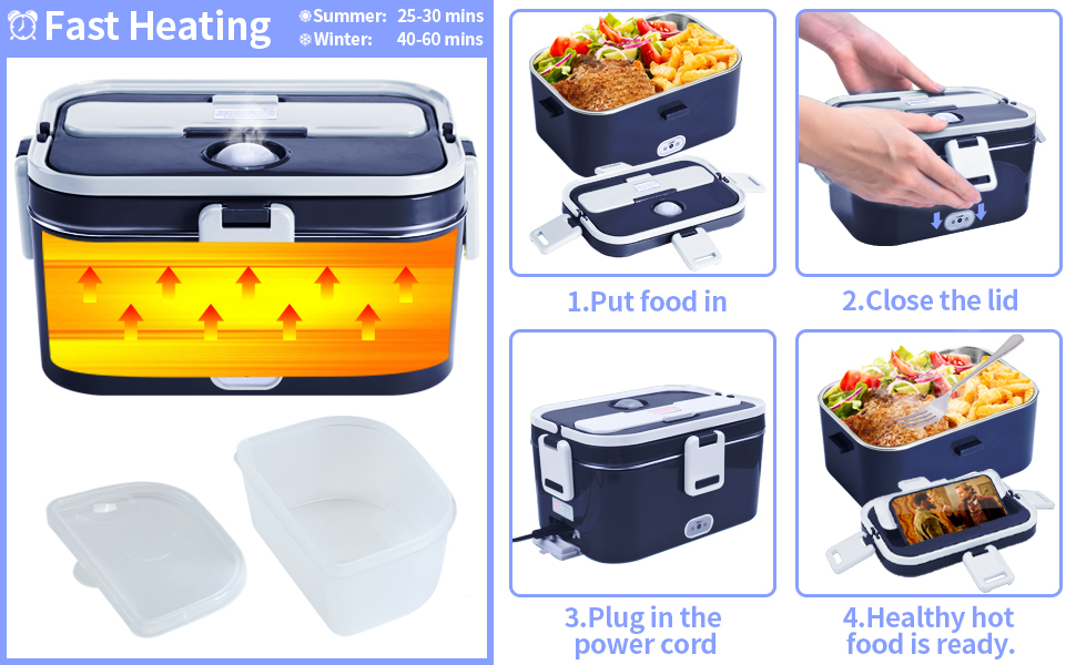 Amazon.com: DUPASU Electric Lunch Box, Food Heated 12V 24V 110V Portable Food Warmer Heater for ...